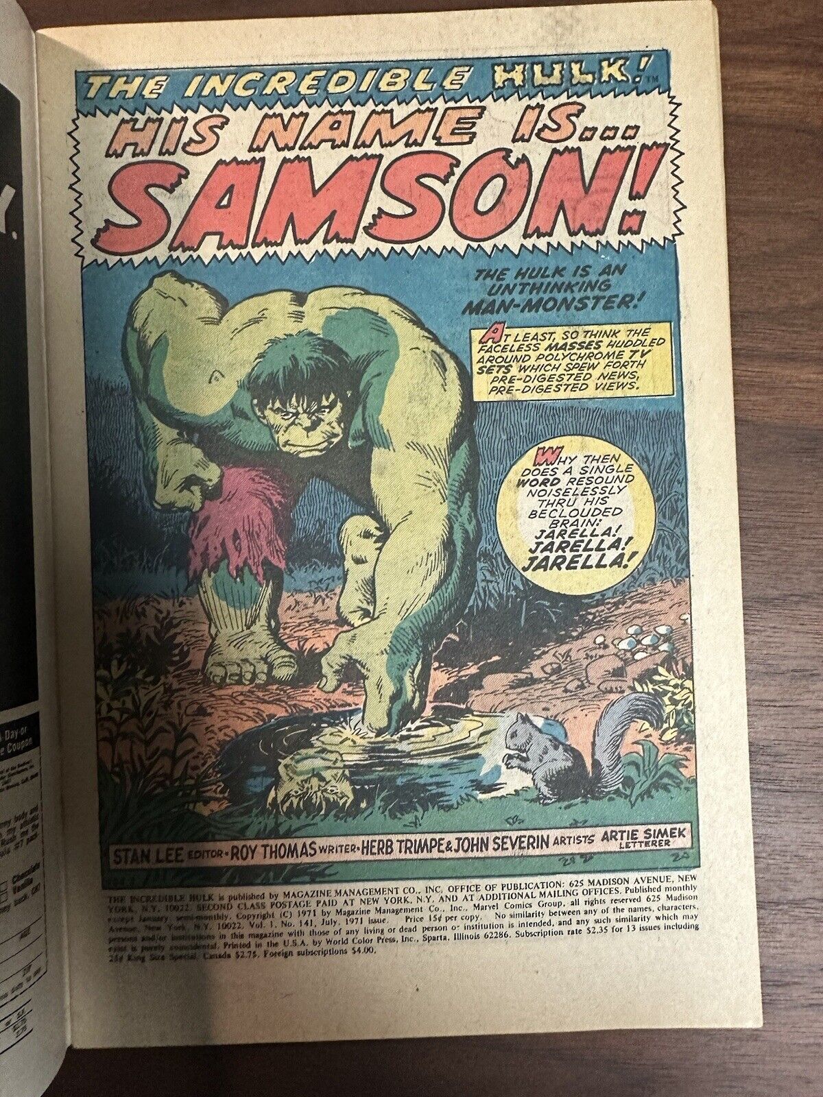 The Incredible Hulk #141 FN/VF 1971 First DOC Samson (Marvel Comics ...