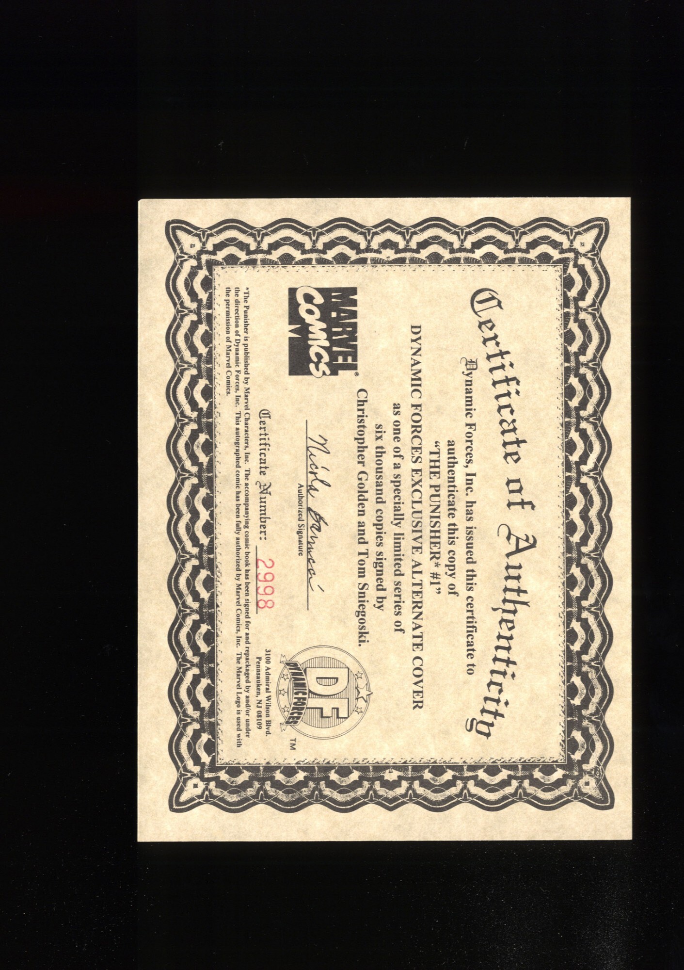 Punisher (1998) #1 NM/M 9.8 Signed with COA! Dynamic Forces Variant ...