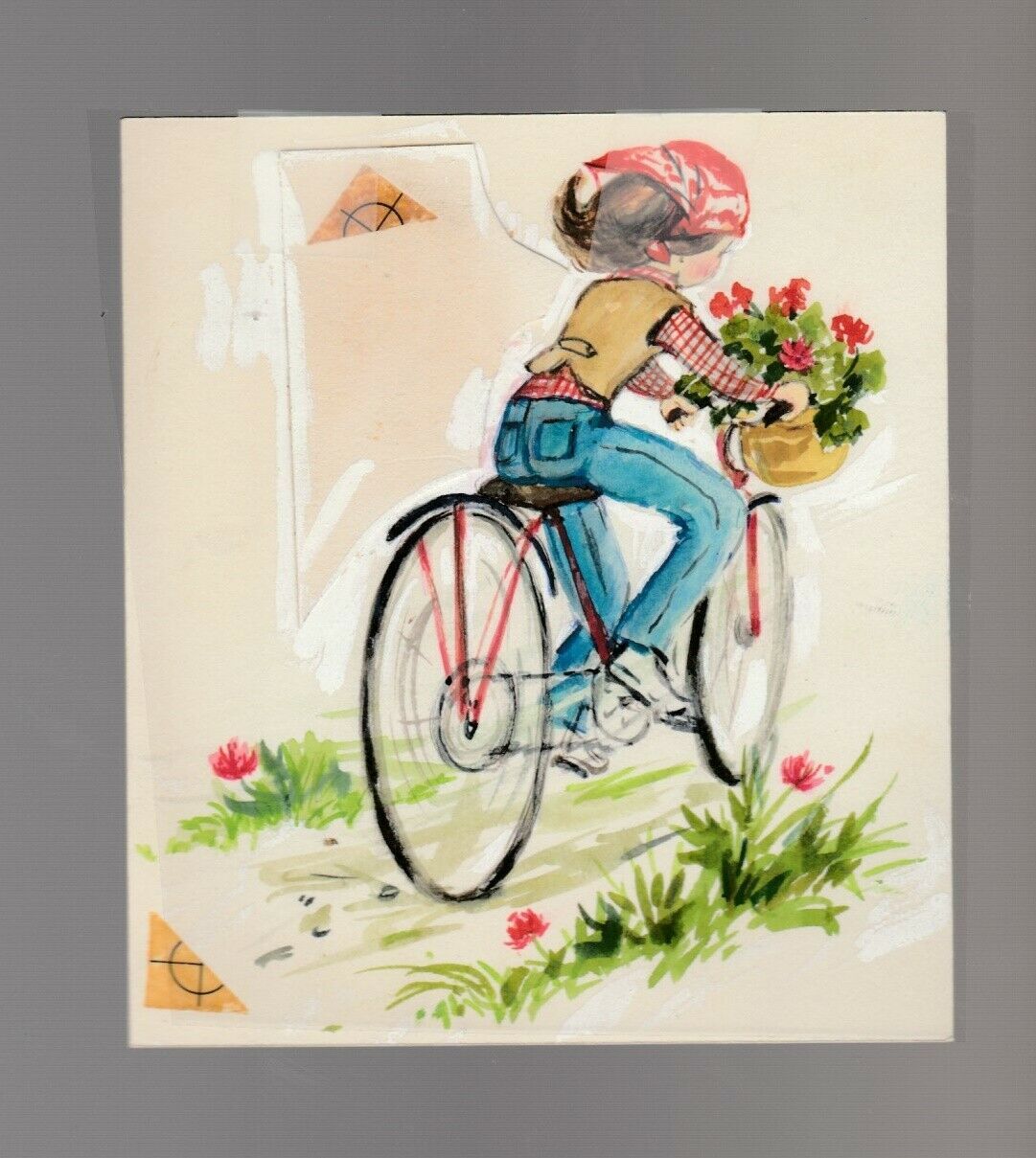MOTHERS DAY Cute Girl on 10-Speed Bike Flowers 4.25x5" Greeting Card ...