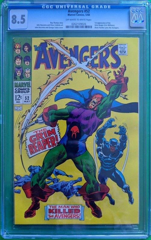 Avengers 52 CGC 8.5 VF+ 1st Appearance Grim Reaper Brother Wonder Man ...