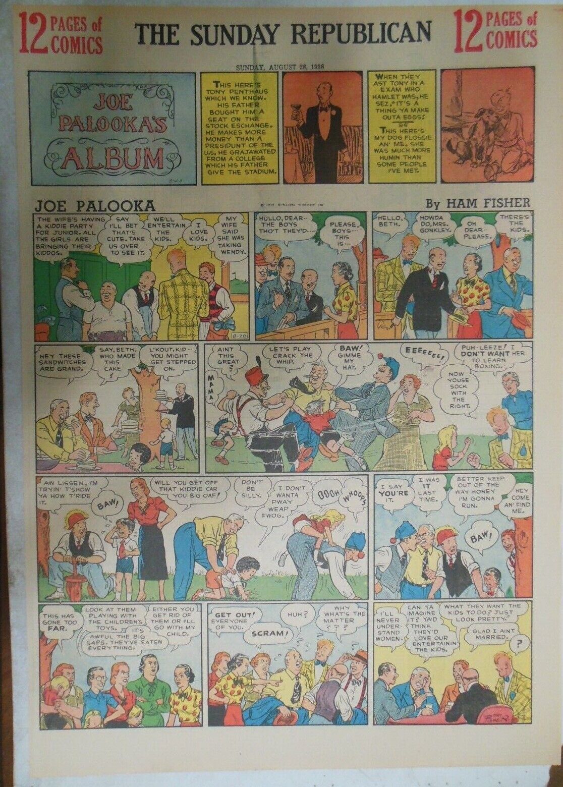 Joe Palooka Sunday Page by Ham Fisher from 8/28/1938 Rare Large Full ...