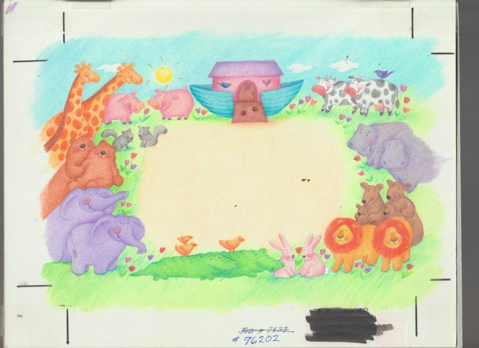 BIRTHDAY Ark w/ Cows Lions Elephants Cows Pigs 11x8.5" Greeting Card ...