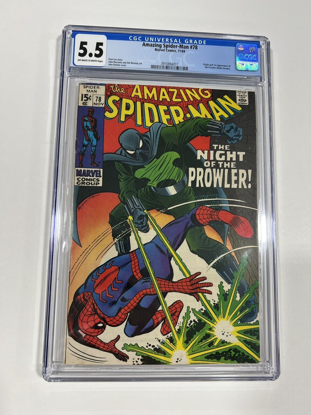 Amazing Spider-man 78 cgc 5.5 ow/w pages Marvel 1969 1st Prowler ...