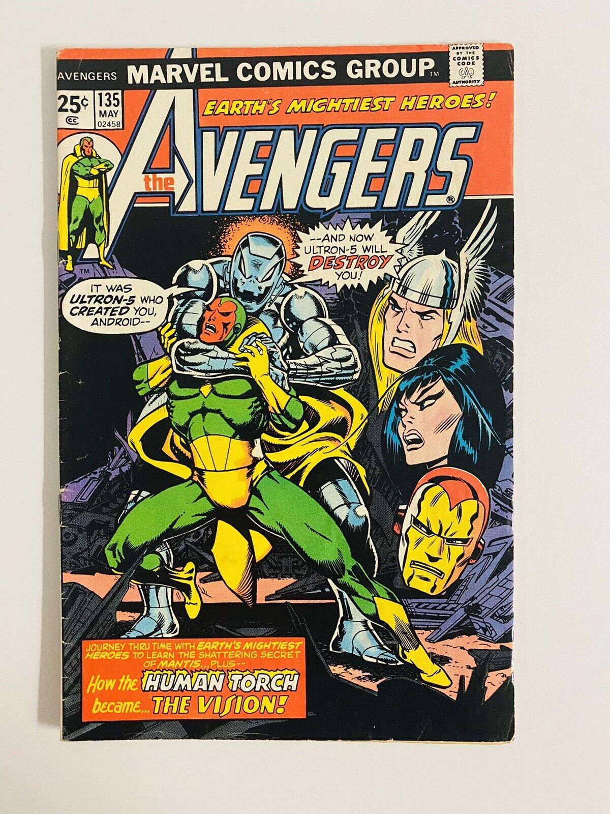 The Avengers #135 (Marvel Comic 1975) Jim Starlin KEY Origin of Vision ...