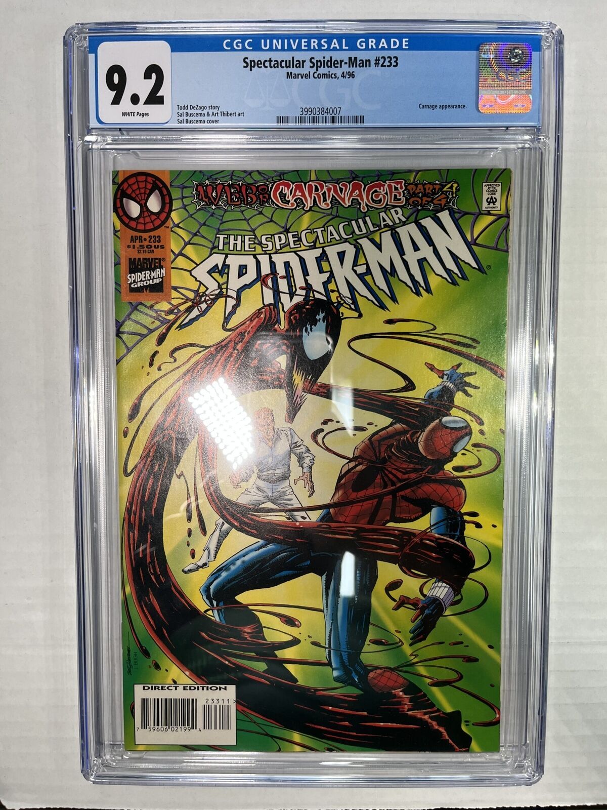 Spectacular Spider-Man #233 9.2 CGC Slab Carnage pt 4 Marvel Comics ...