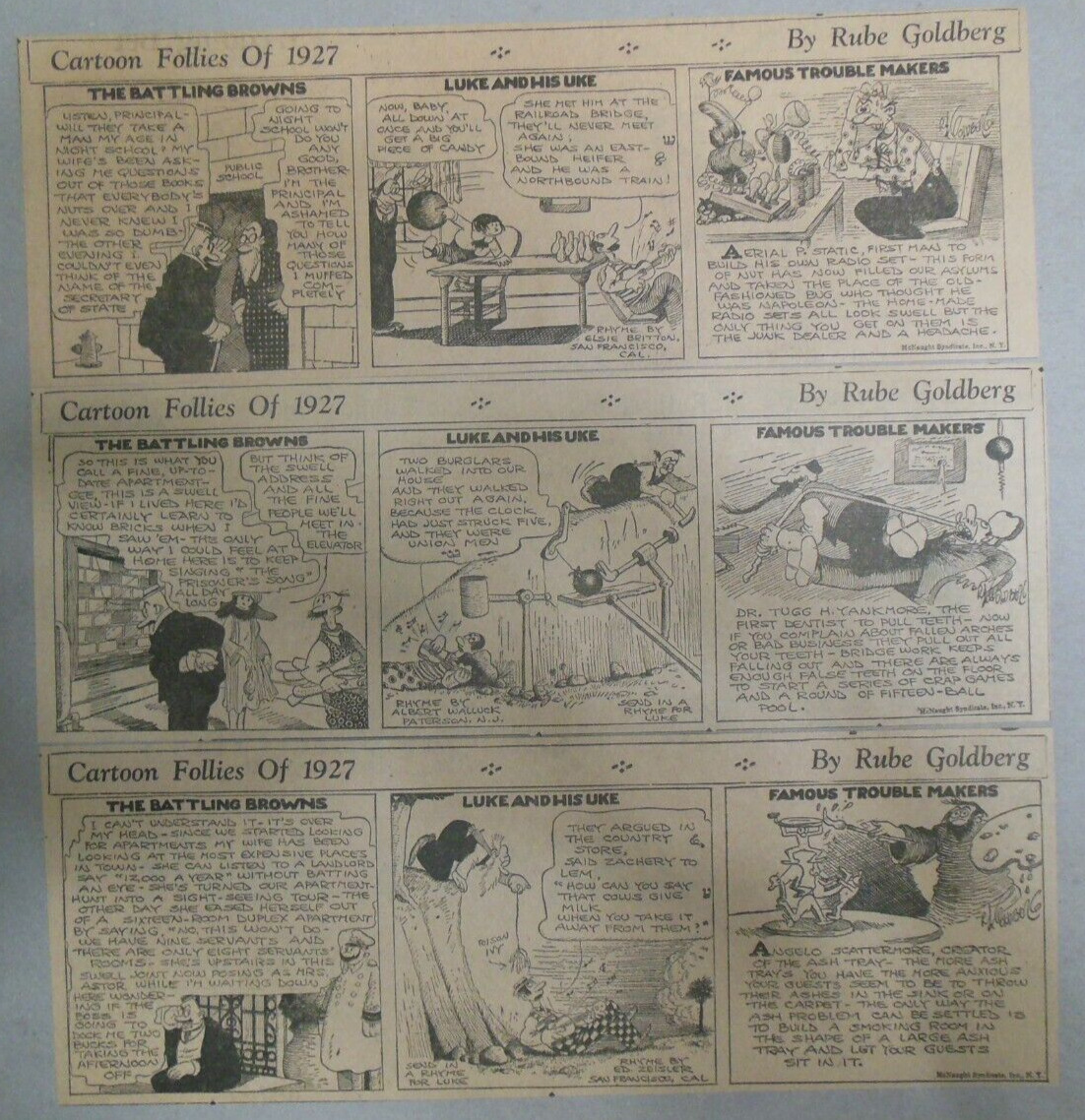 (24) Cartoon Follies by Rube Goldberg from 5/1927 Size: 4 x 12 inch ...
