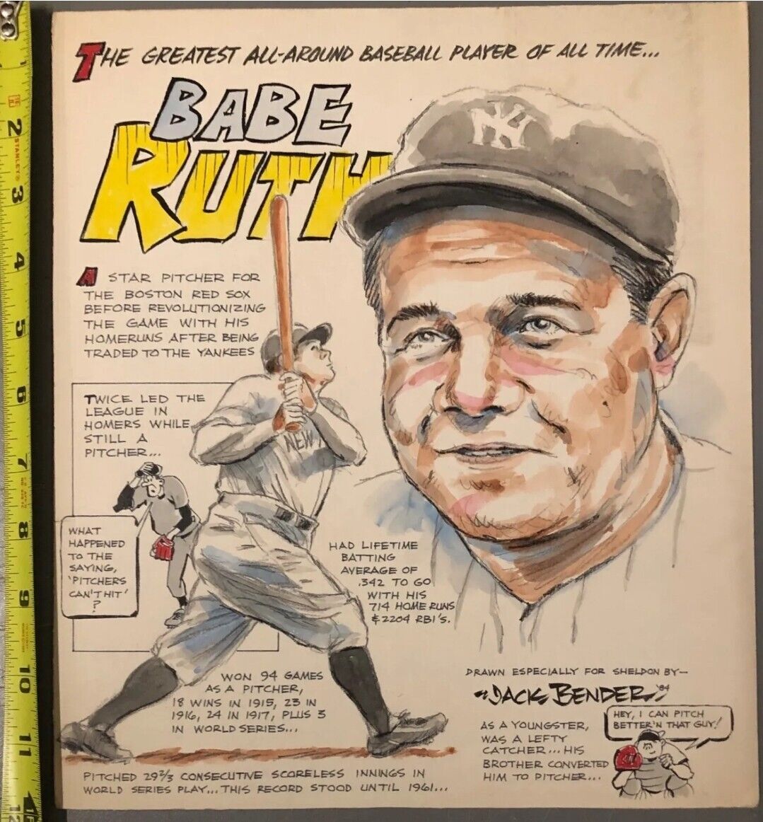 Original BABE RUTH Jack Bender Color Art Rare 1 of 1 NEW YORK YANKEES ...