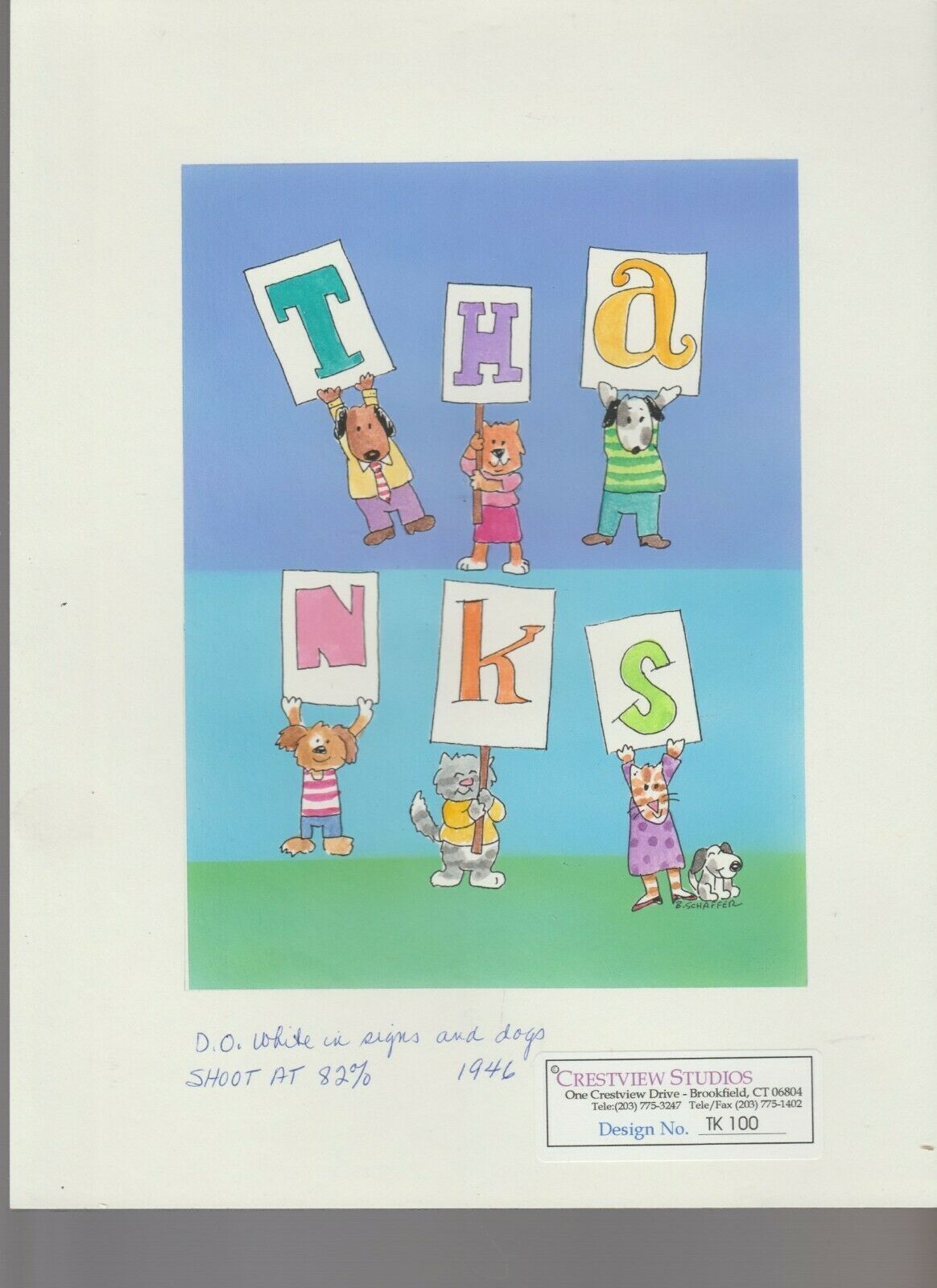 THANK YOU NOTE Cartoon Cats & Dogs 8.5x11" Greeting Card Art #T1946 w ...