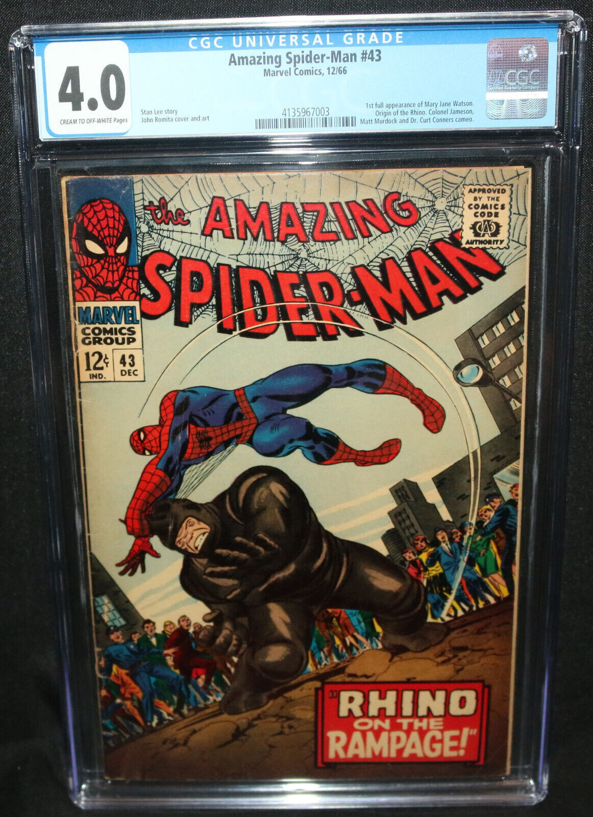 Amazing Spider-Man #43 - 1st Full App of Mary Jane Watson - CGC Grade 4 ...