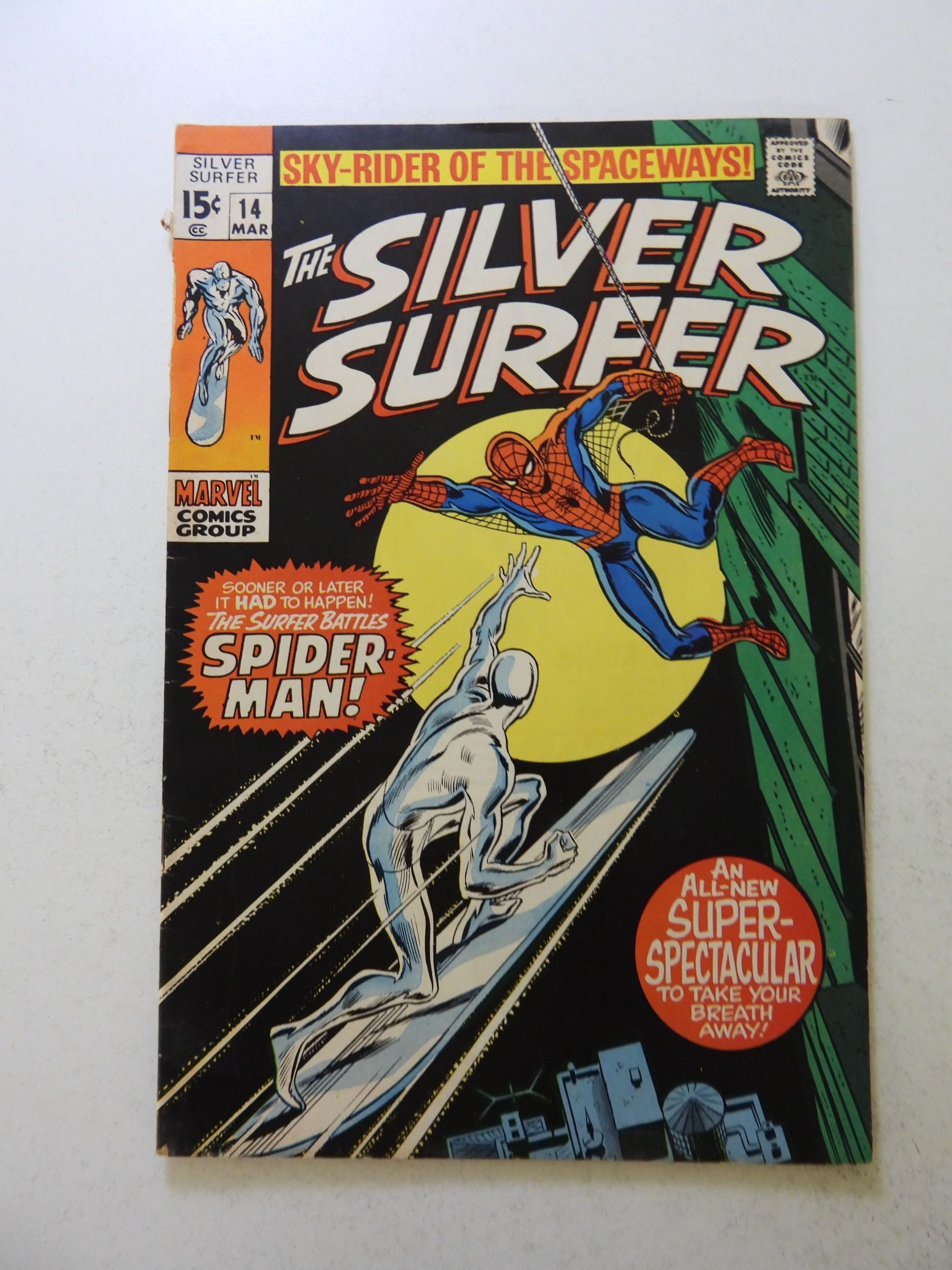 The Silver Surfer #14 (1970) VG+ condition 1" spine split | Comic Books ...