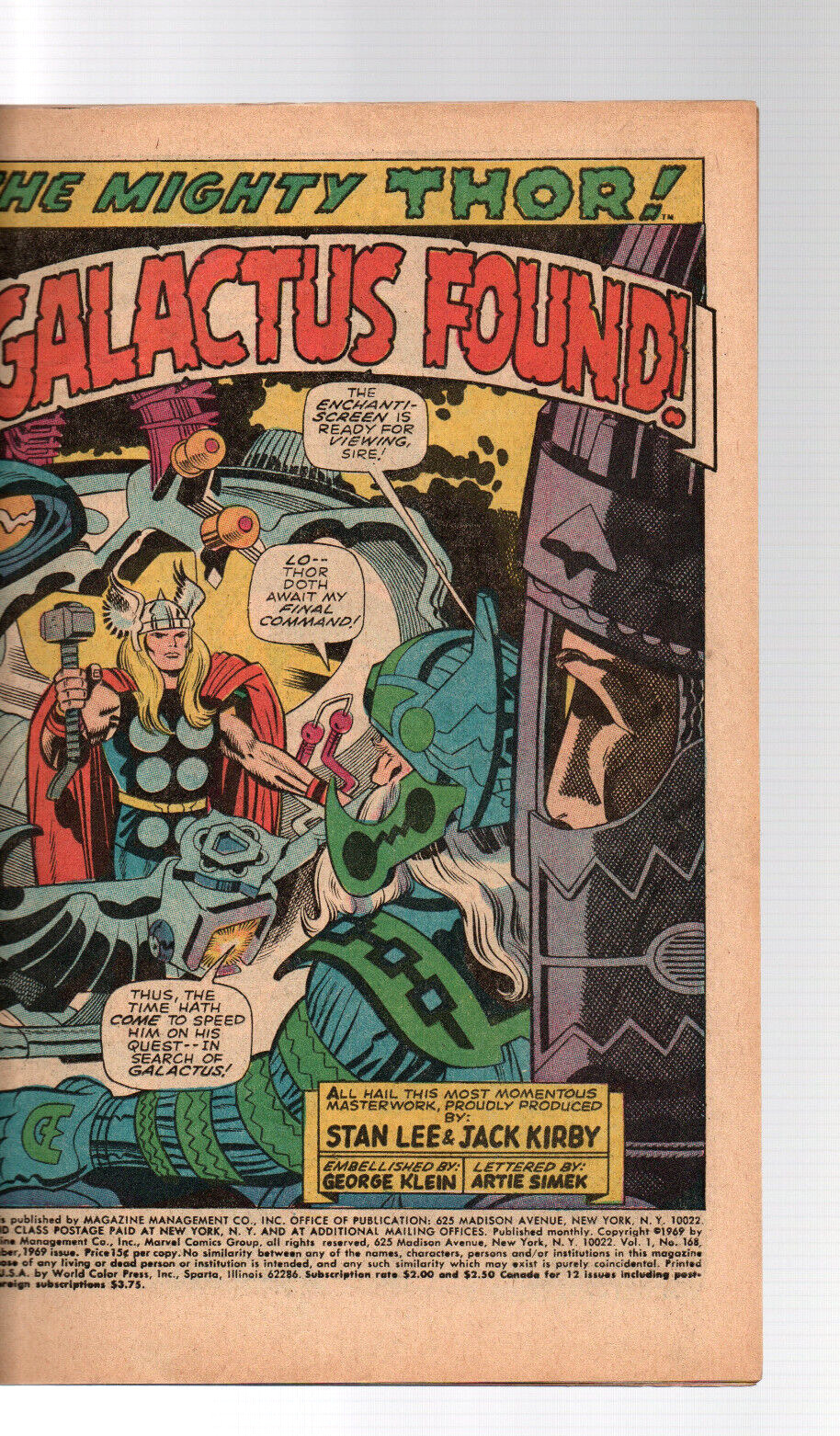 The Mighty Thor #168 - origin of Galactus - KEY - 1969 - VG | Comic ...