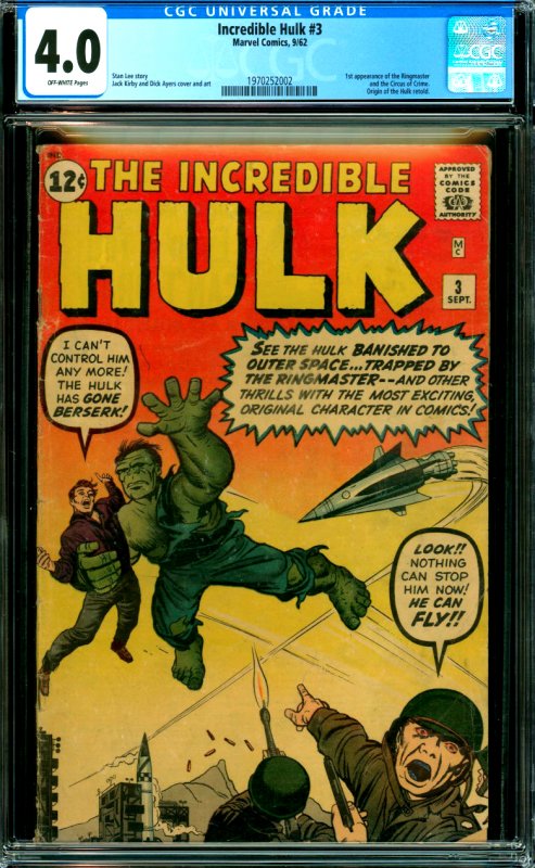 Incredible Hulk #3 CGC Graded 4.0 1st appearance of the Ringmaster and ...