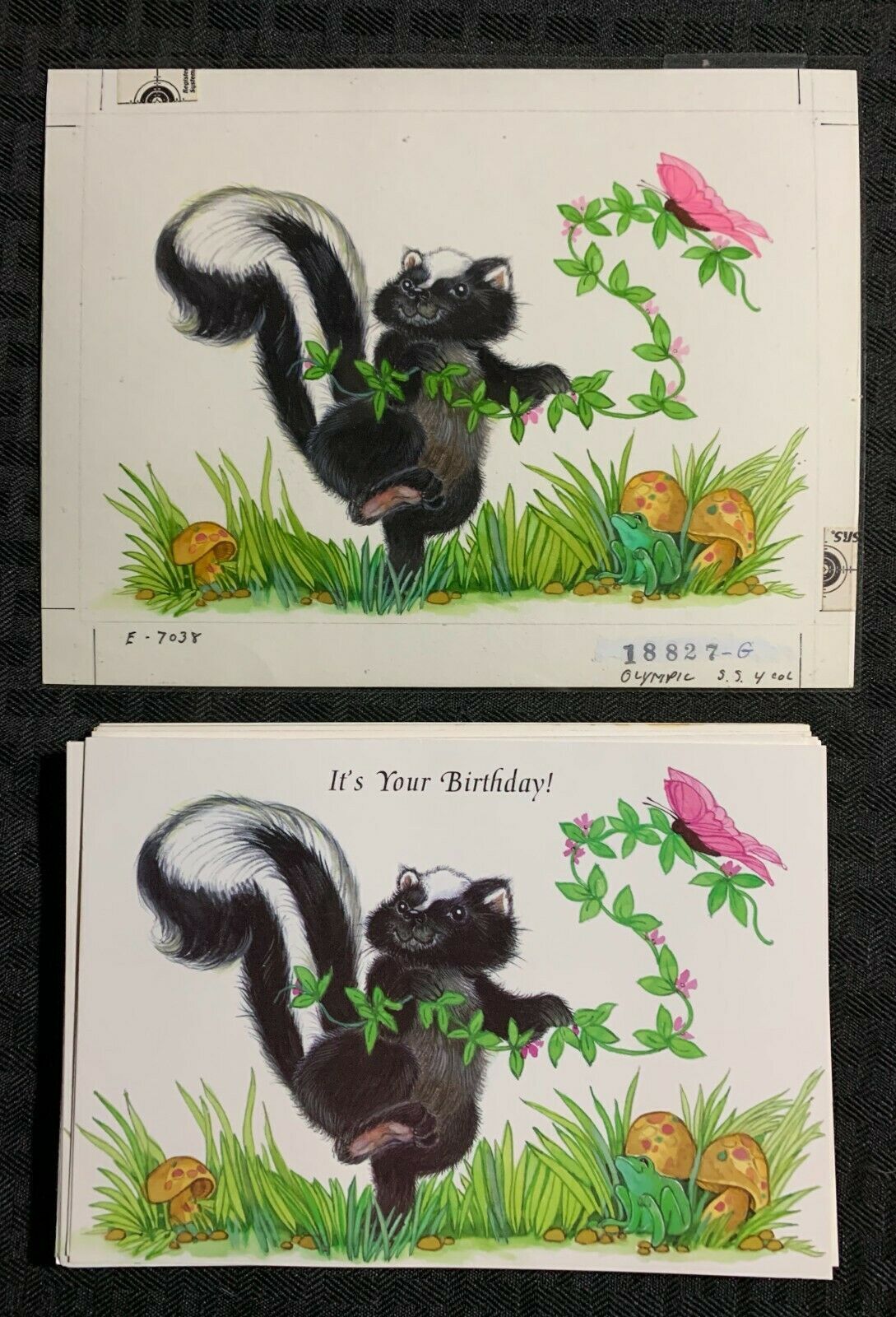 BIRTHDAY Dancing Skunk w/ Buttefly 7.5x6" Greeting Card Art #7038 w/ 14 ...