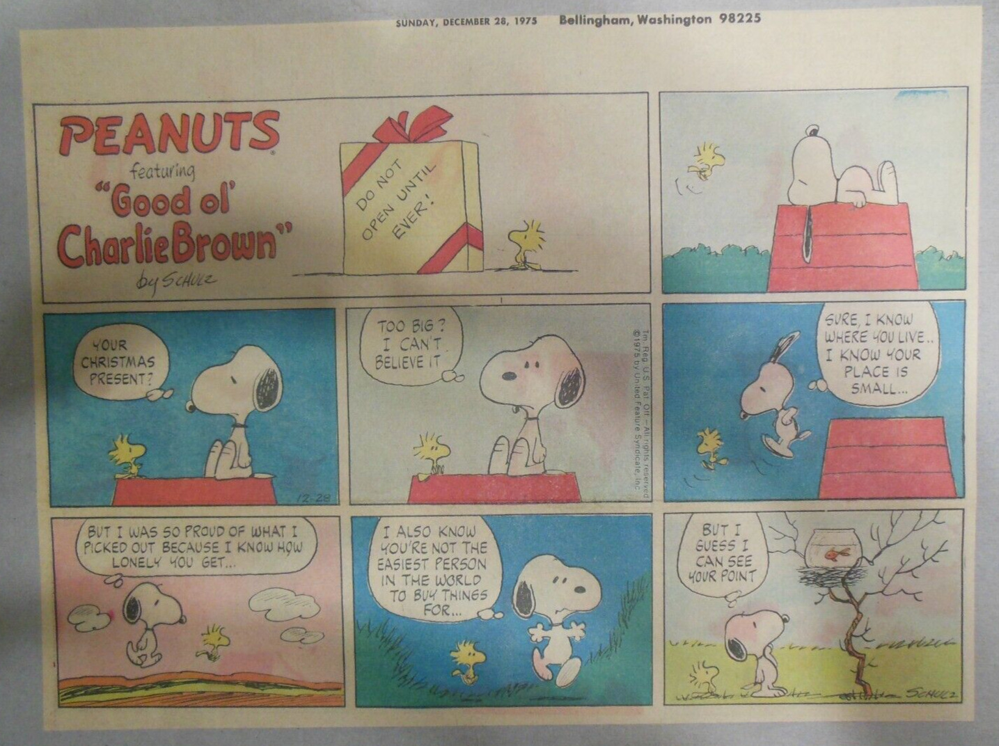 Peanuts Sunday Page by Charles Schulz from 12/28/1975 Size: ~11 x 15 ...