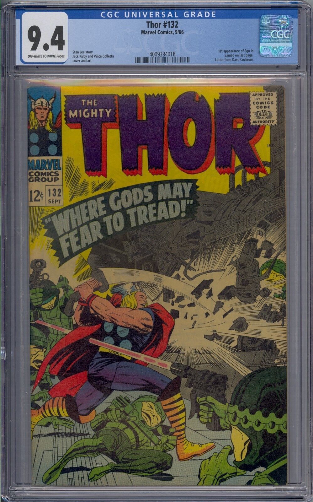 Thor #132 CGC 9.4 1st EGO Cameo Jack Kirby | Comic Books - Silver Age ...