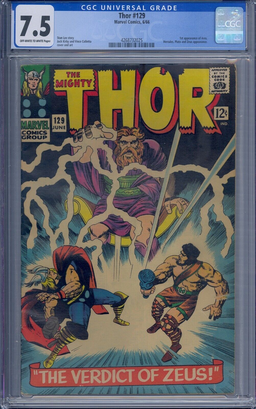 Thor #129 CGC 7.5 1st Ares Hercules Pluto Zeus Jack Kirby 025 | Comic ...