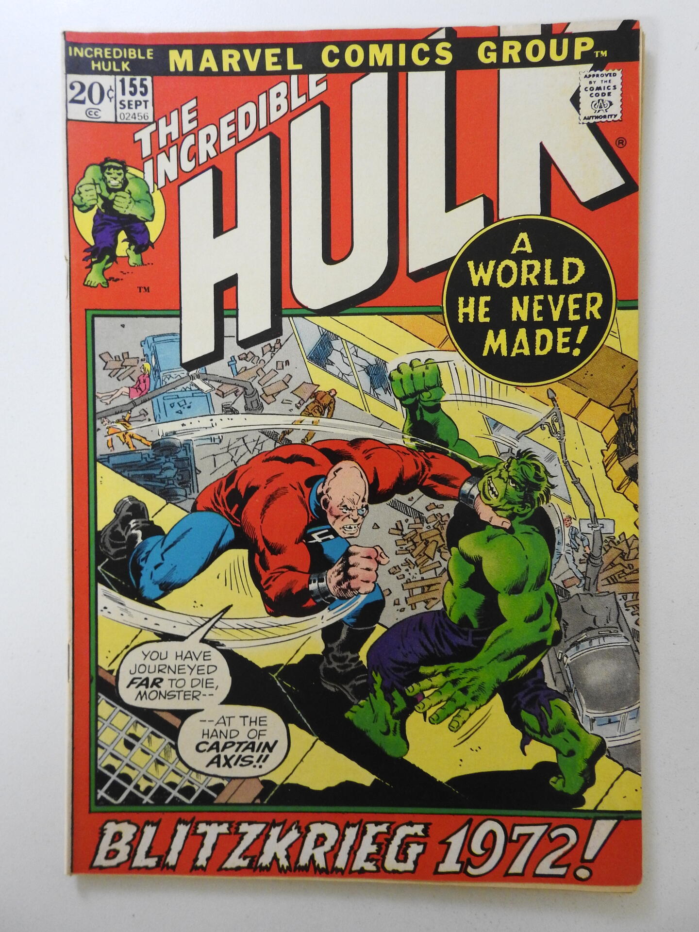 The Incredible Hulk #155 (1972) vs Captain Axis! Beautiful VF+ Condition! | Comic Books - Bronze ...
