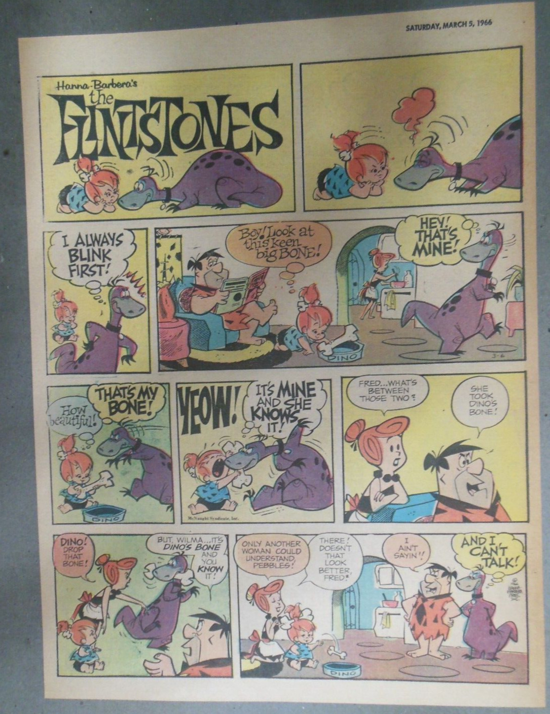 The Flintstones Sunday Page by Hanna-Barbera from 3/5/1966 Tabloid Size ...
