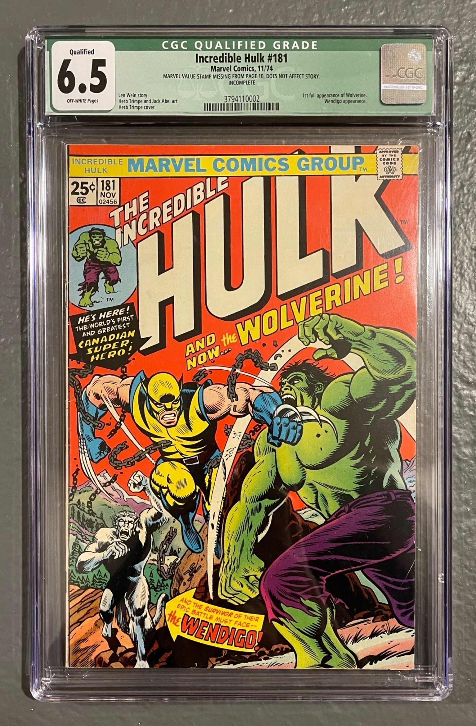 Incredible Hulk #181 (1974) 6.5 CGC Qualified | Comic Books - Modern ...