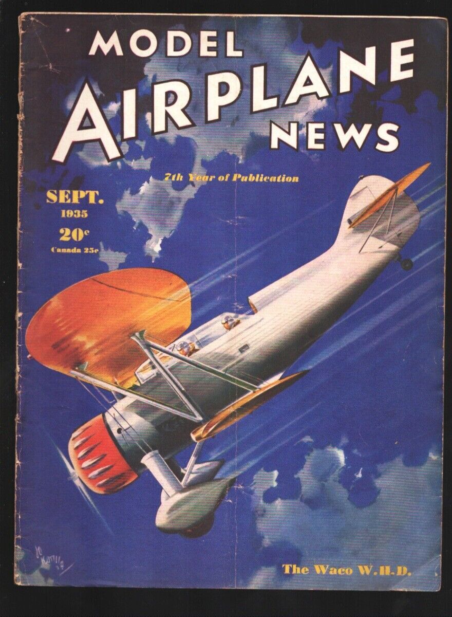 Model Airplane News 8/1935-Waco W.H.D. Kotula cover art-Military ...