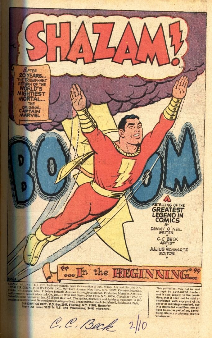 Shazam #1-1973-Dc-Capt Marvel-Superman-Cc Beck Signed and Numbered-Vf ...