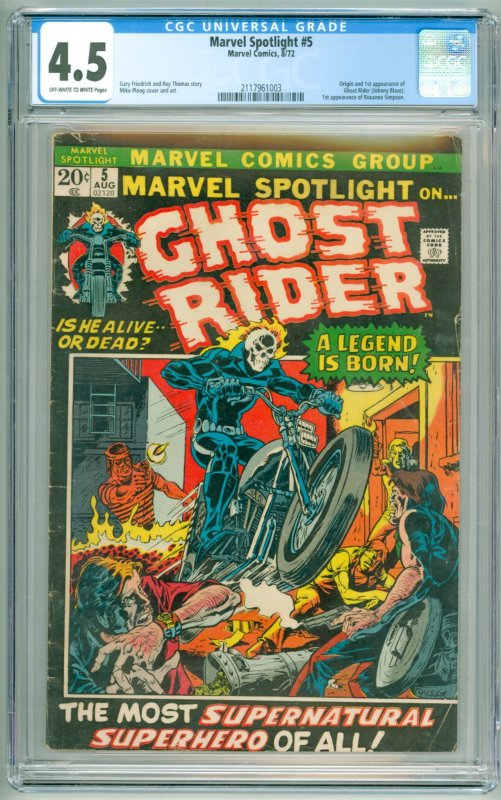Marvel Spotlight #5 (1972) CGC 4.5 1st Appearance of Ghost Rider! OWW ...