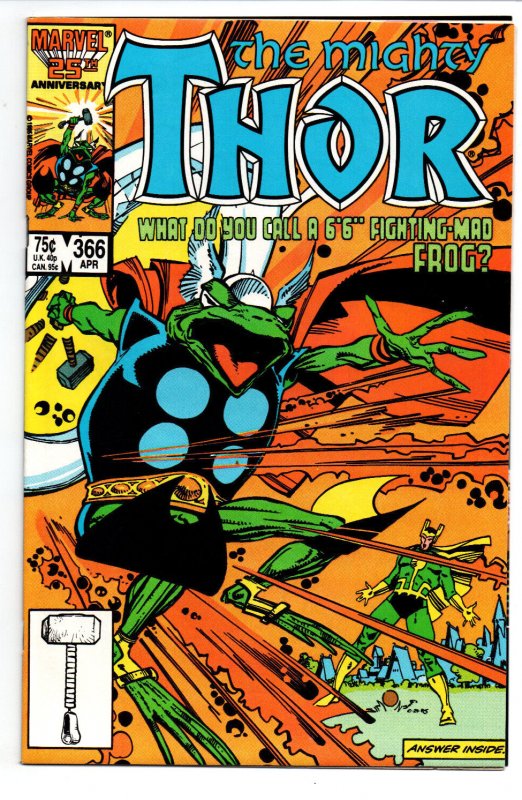 The Mighty Thor #366 - 1st full appearance Throg Thor Frog - KEY - 1986 ...