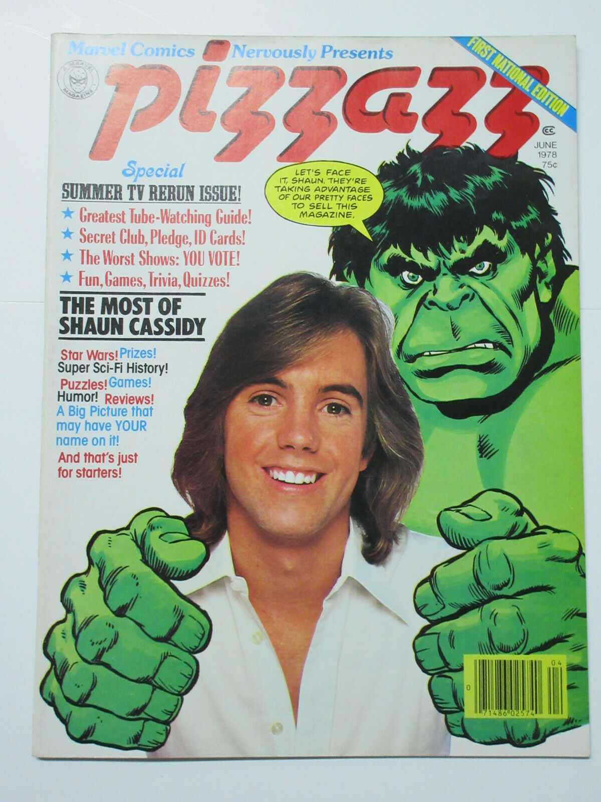 Pizzazz Marvel Humor Magazine June 1978 #9 Shaun Cassidy and Hulk ...