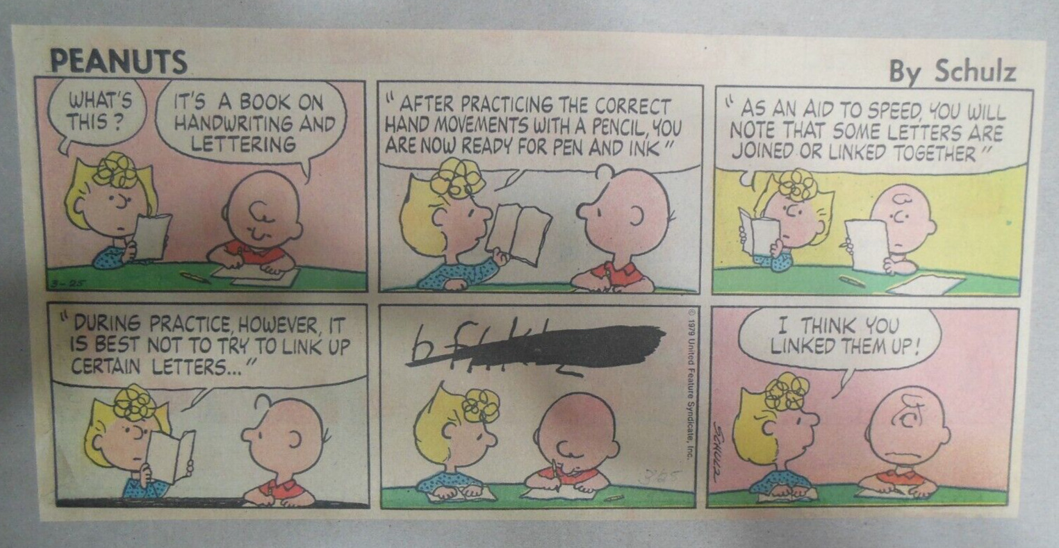 Peanuts Sunday Page by Charles Schulz from 3/25/1979 Size: ~7.5 x 15 ...