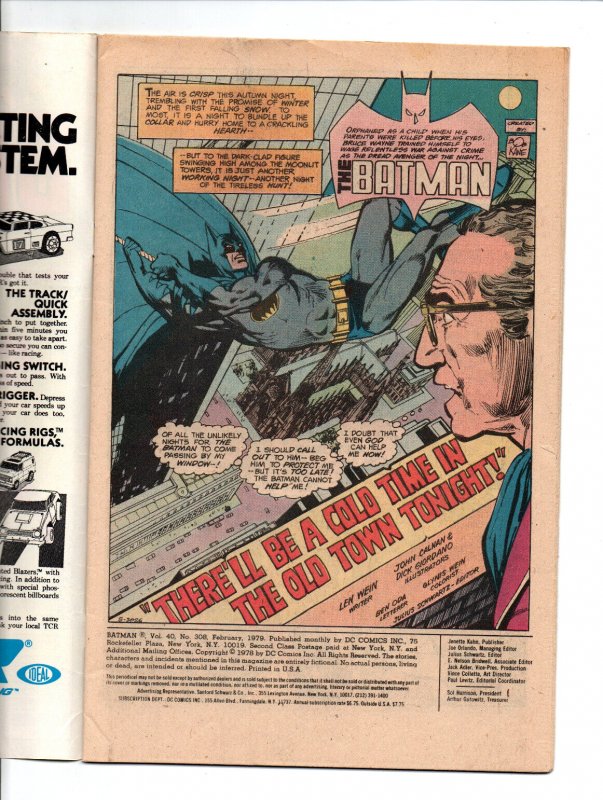 Batman #308 newsstand - Mr Freeze - 1st Tiffany Fox - 1979 - FN/VF ...