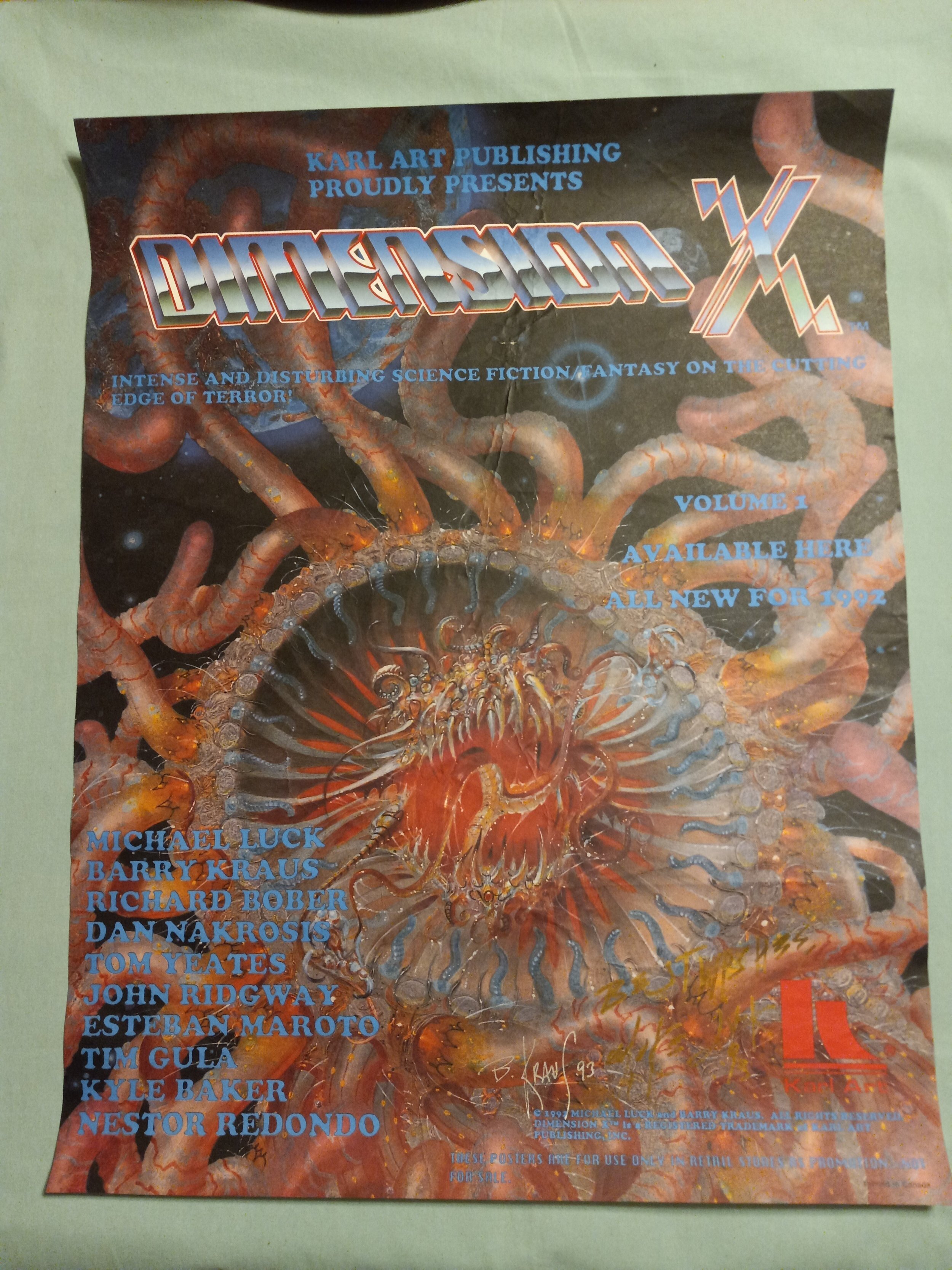 DIMENSION X, (1992) Comic Book Advertisement poster Signed by BARRY ...