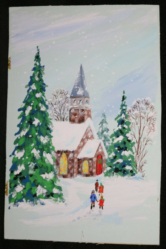 Snowy Church Original Christmas Greeting Card Painted Art by Bob ...