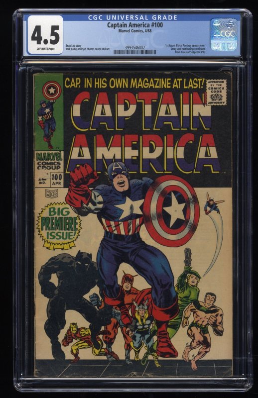 Captain America #100 CGC VG+ 4.5 Off White 1st Issue! Black Panther ...