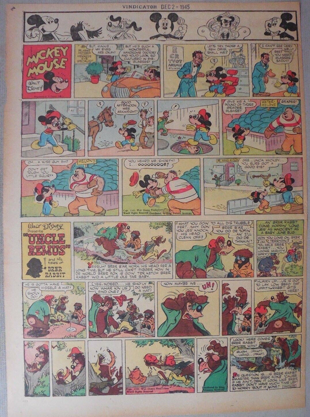 Mickey Mouse Sunday Page by Walt Disney from 12/2/1945 Tabloid Page ...