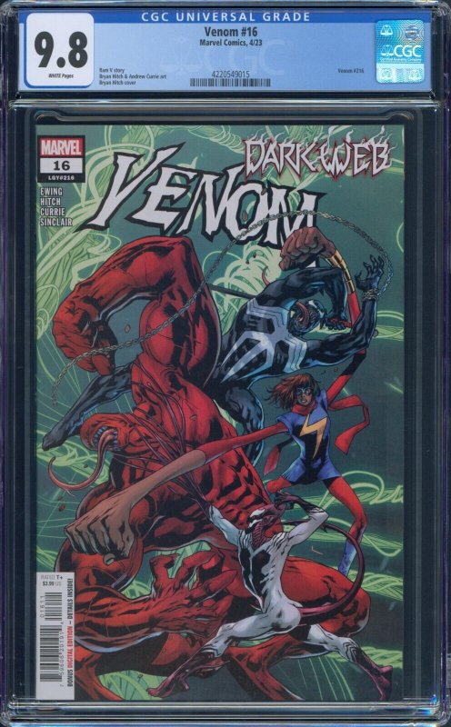 Venom #16 CGC 9.8 White Pages Bryan Hitch Cover A Dark Web Tie-In ...