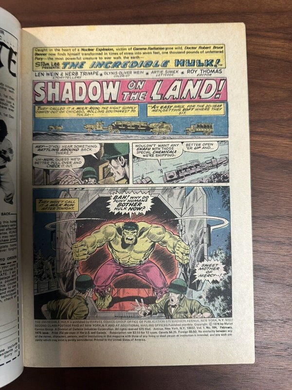 Incredible Hulk #184 VF Cover art by Herb Trimpe (Marvel 1975) MVS ...