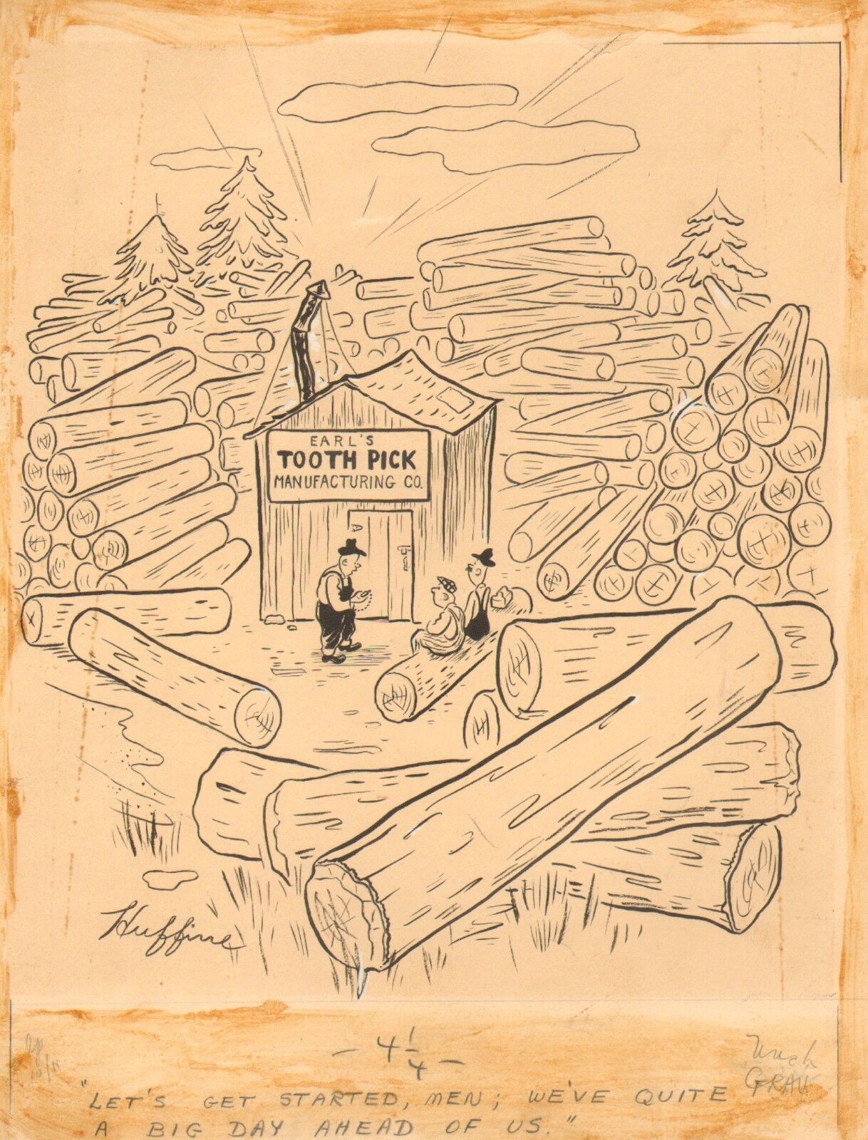 David Huffine Original Art - Lumber Yard Tooth Pick Gag - 1941 - (8 x ...