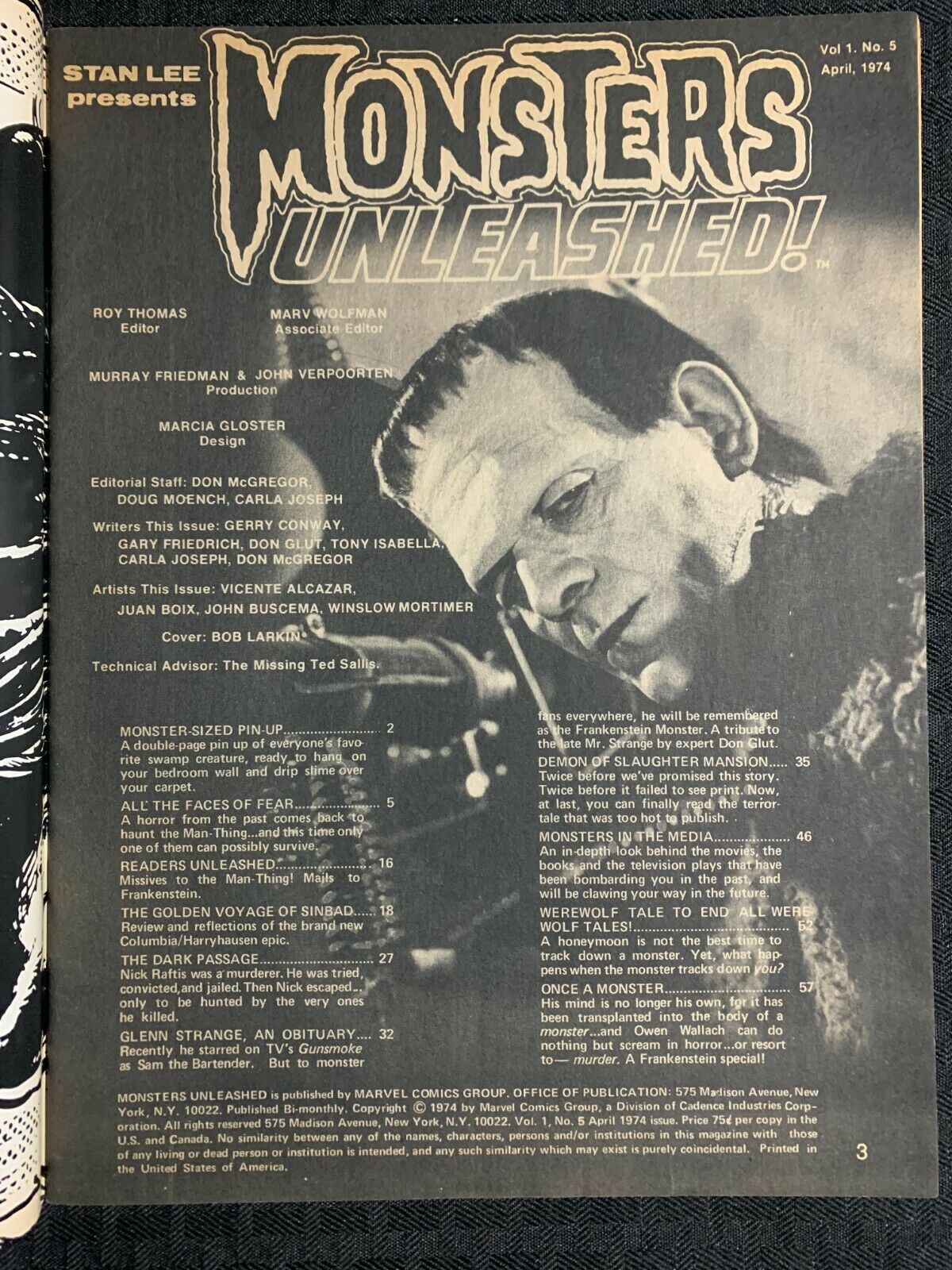 1974 MONSTERS UNLEASHED Magazine #5 FN+ 6.5 Man-Thing Pin-Up ...