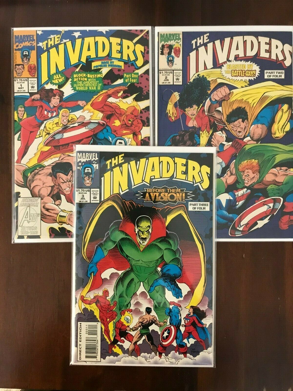 The Invaders 1-3 Comic Run Lot COPPER AGE Captain America Torch Vision ...