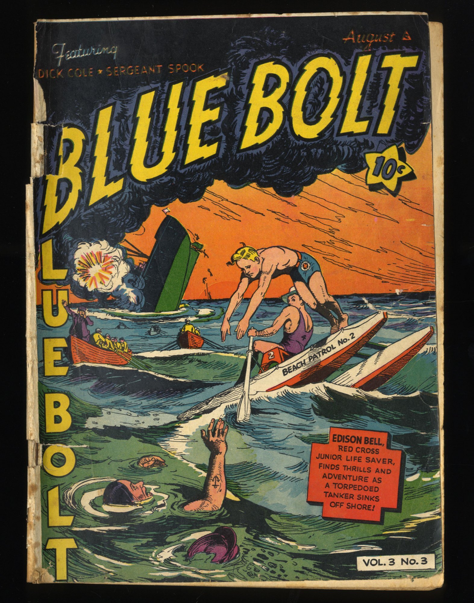 Blue Bolt #3 Fair 1.0 Volume 3 Bob Davis! Dick Cole, Sgt Spook! Golden ...