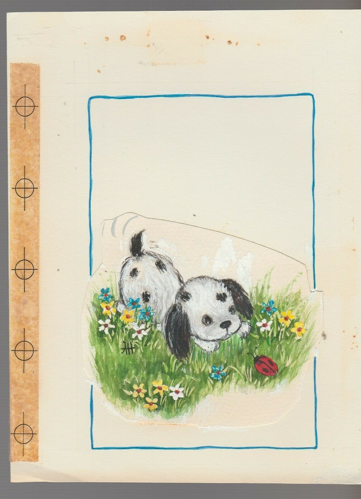 GET WELL SOON Cute White Spotted Puppy w/ Ladybug 6x8" Greeting Card ...