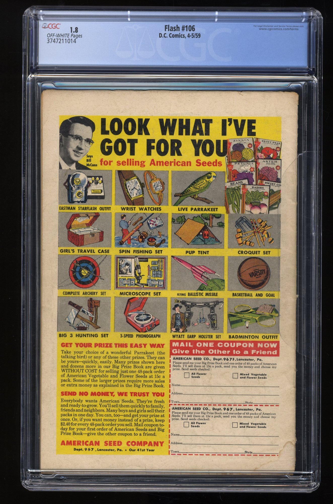 Flash #106 CGC GD- 1.8 1st Appearance Gorilla Grodd! Pied Piper of ...