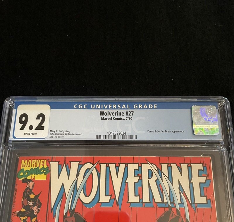 Wolverine #27 (1990) CGC 9.2 Jim Lee Wolverine Cover Jessica Drew APP ...