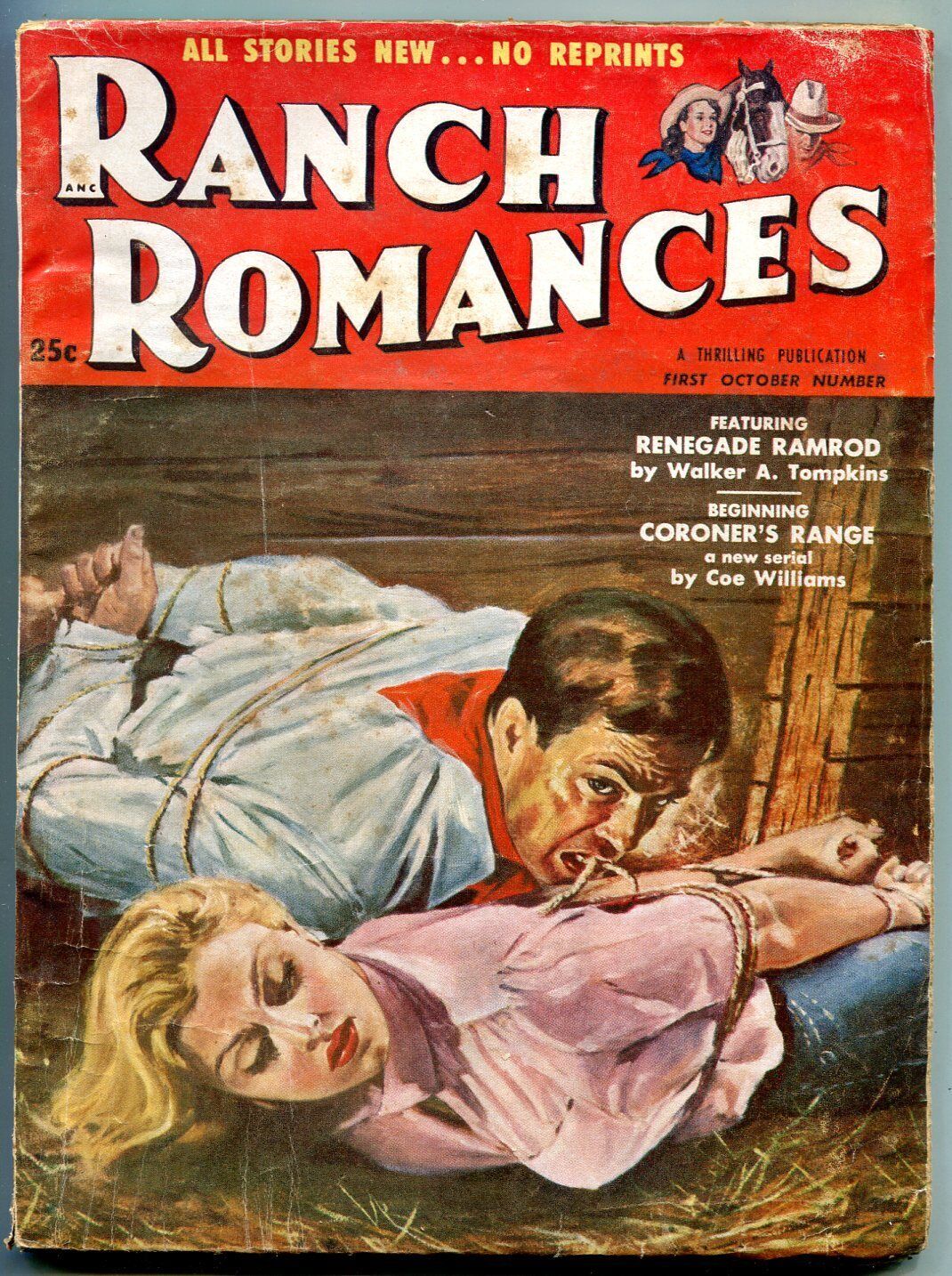 PULP: Ranch Romances Pulp 1st October 1954-Wild cover- Renegade Ramrod ...