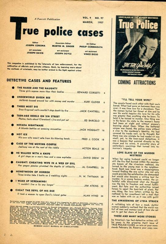 True Police Cases Magazine March 1957- Lingerie spicy cover- Honeymoon ...