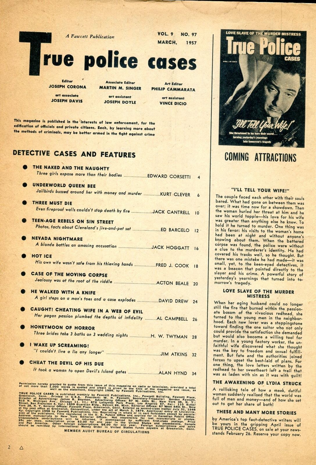 True Police Cases Magazine March 1957- Lingerie spicy cover- Honeymoon ...