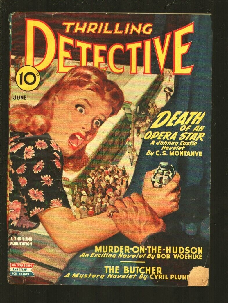 Thrilling Detective 6/1945-Woman with hand grenade-Johnny Castle by C.S ...