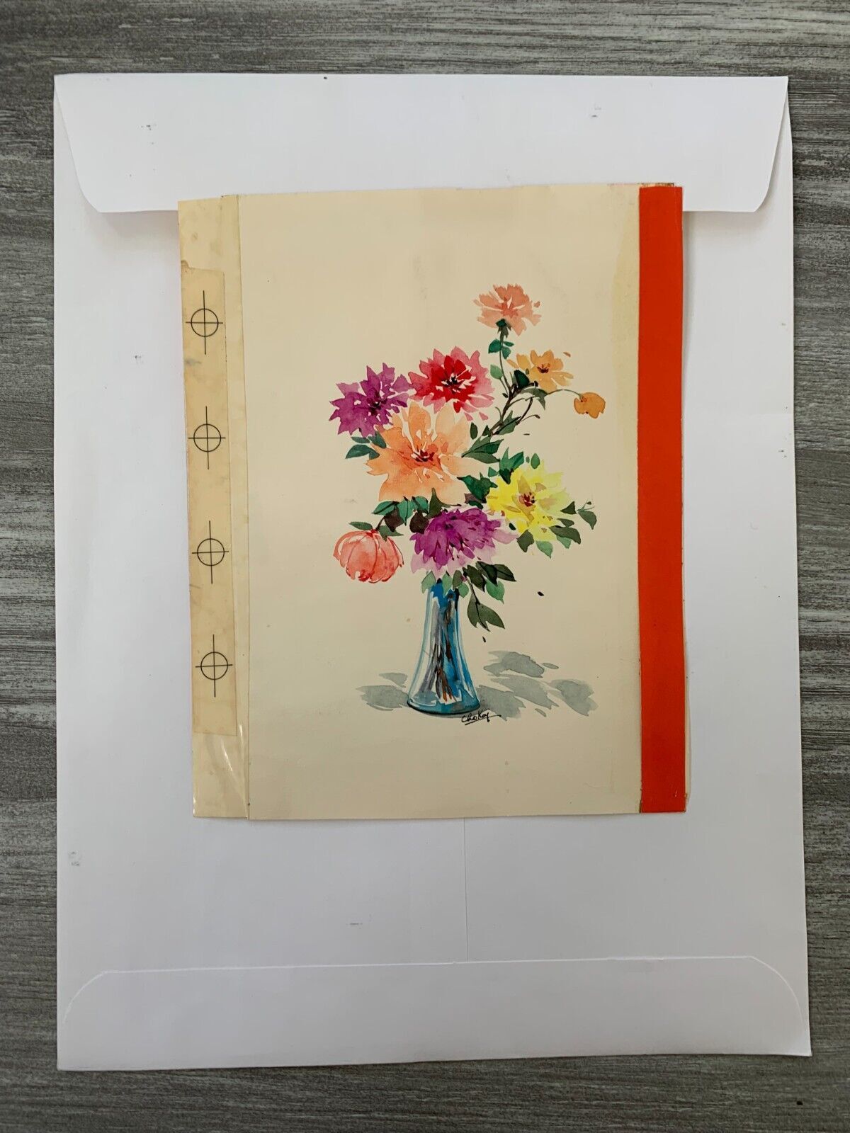 ANNIVERSARY Colorful Flowers in Blue Glass Vase 6x7.5" Greeting Card ...
