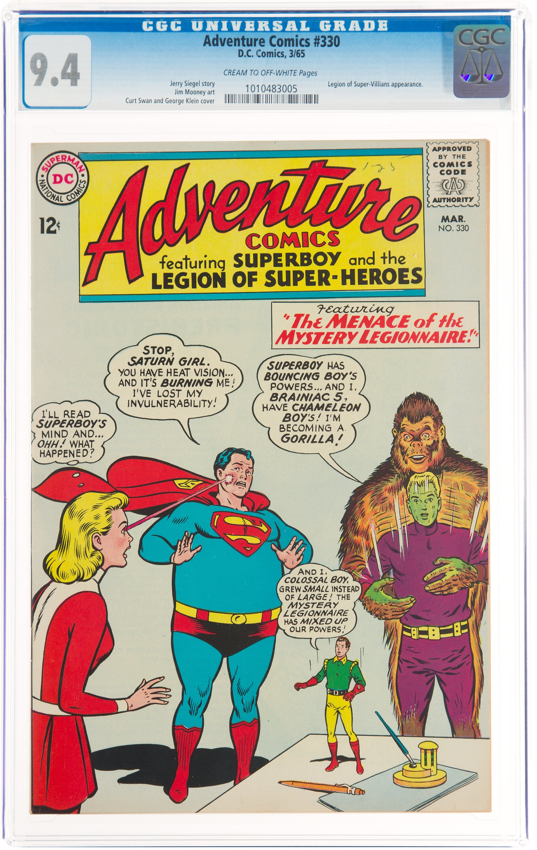 Adventure Comics #330 (DC,1965) CGC Graded 9.4 Legion of Super-Villains ...