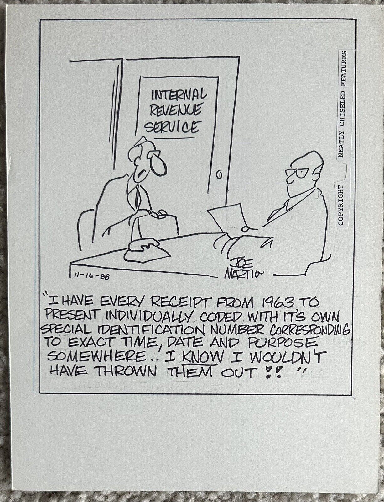 Joe Martin MR Boffo 1986 Original Comic Strip ART Page! "Irs Excuse ...